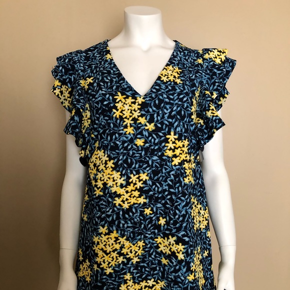 Zara | Dresses | Zara Blue And Yellow Floral Ruffle Sleeve Dress | Poshmark